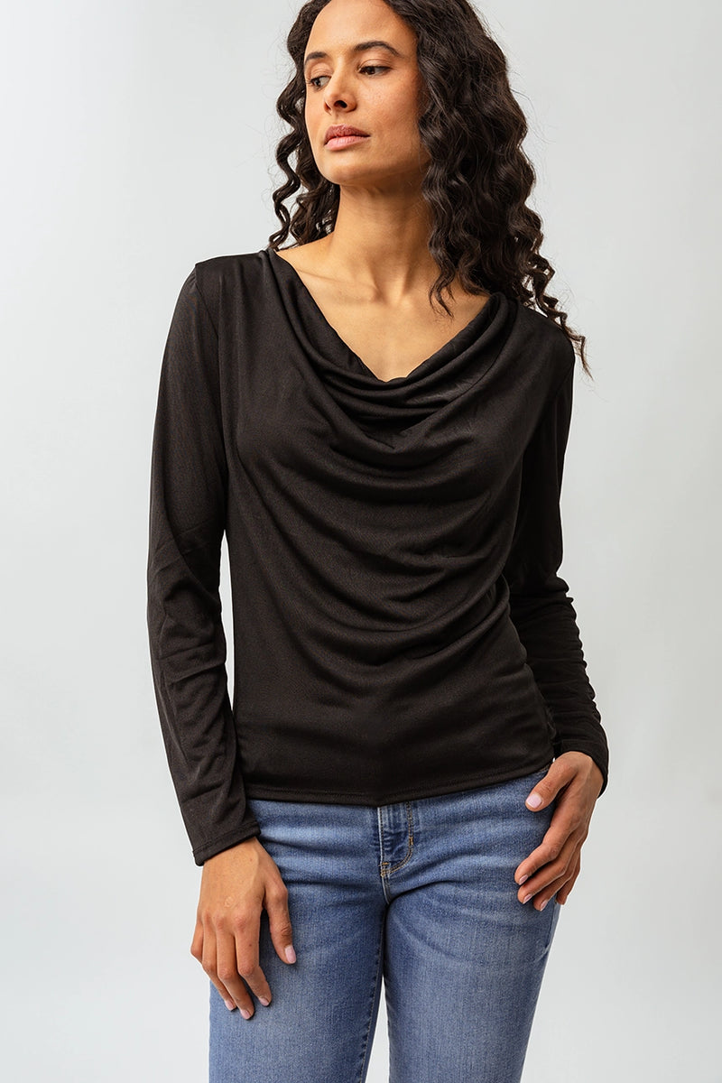 Le t-shirt manches longues col bénitier, haut femme, chandail noir ...