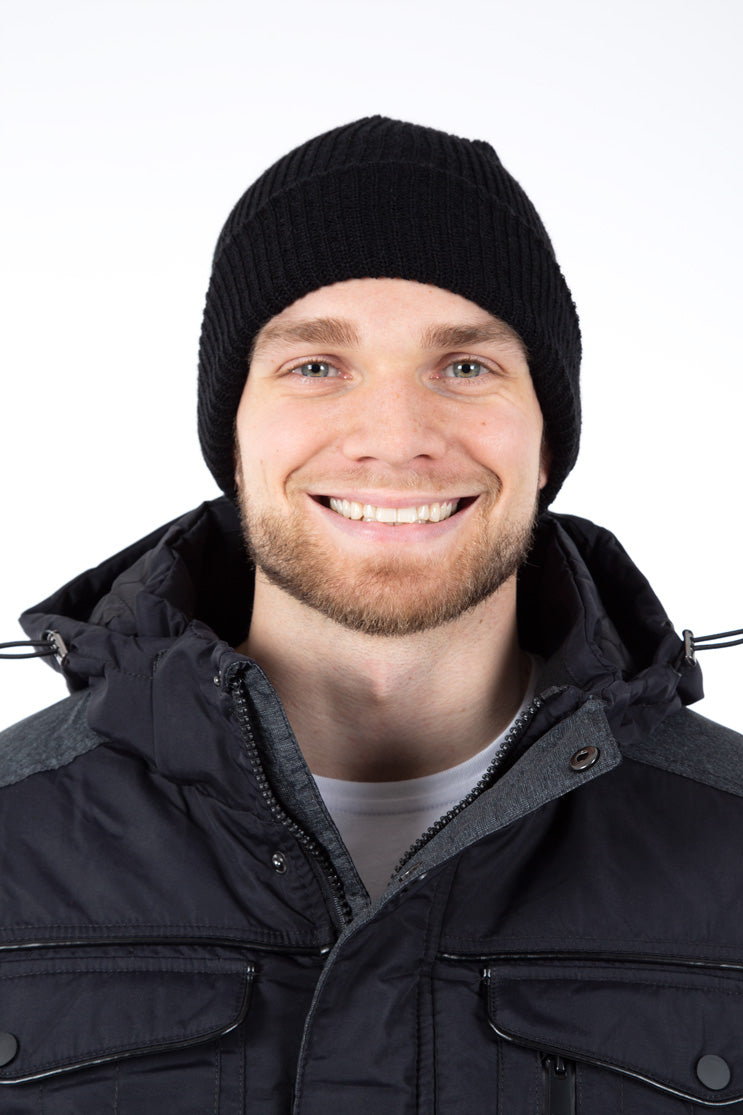 Tuque tricot côtelé noire | Tuque pour homme | Tuque basique | Tuque à ...
